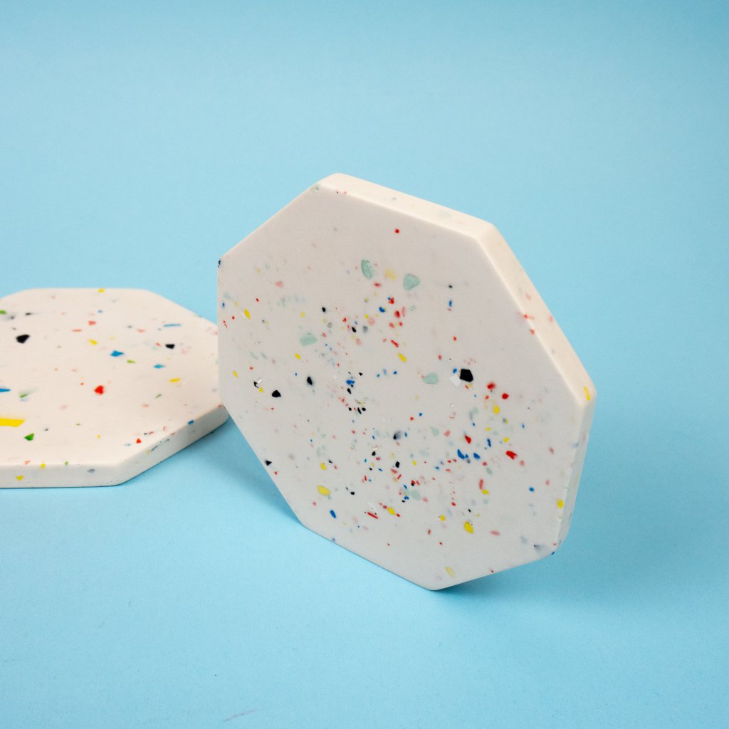 Gabrielle Hola – Handmade Octogonal Terrazzo Coasters, Set of 2